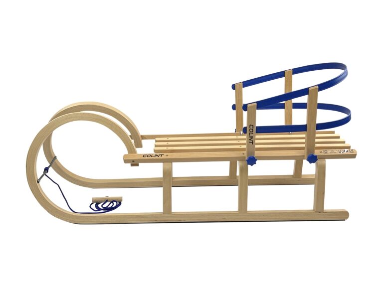 Horned Wooden Snow Sled 43'' with Backer blue - Snow sleds online